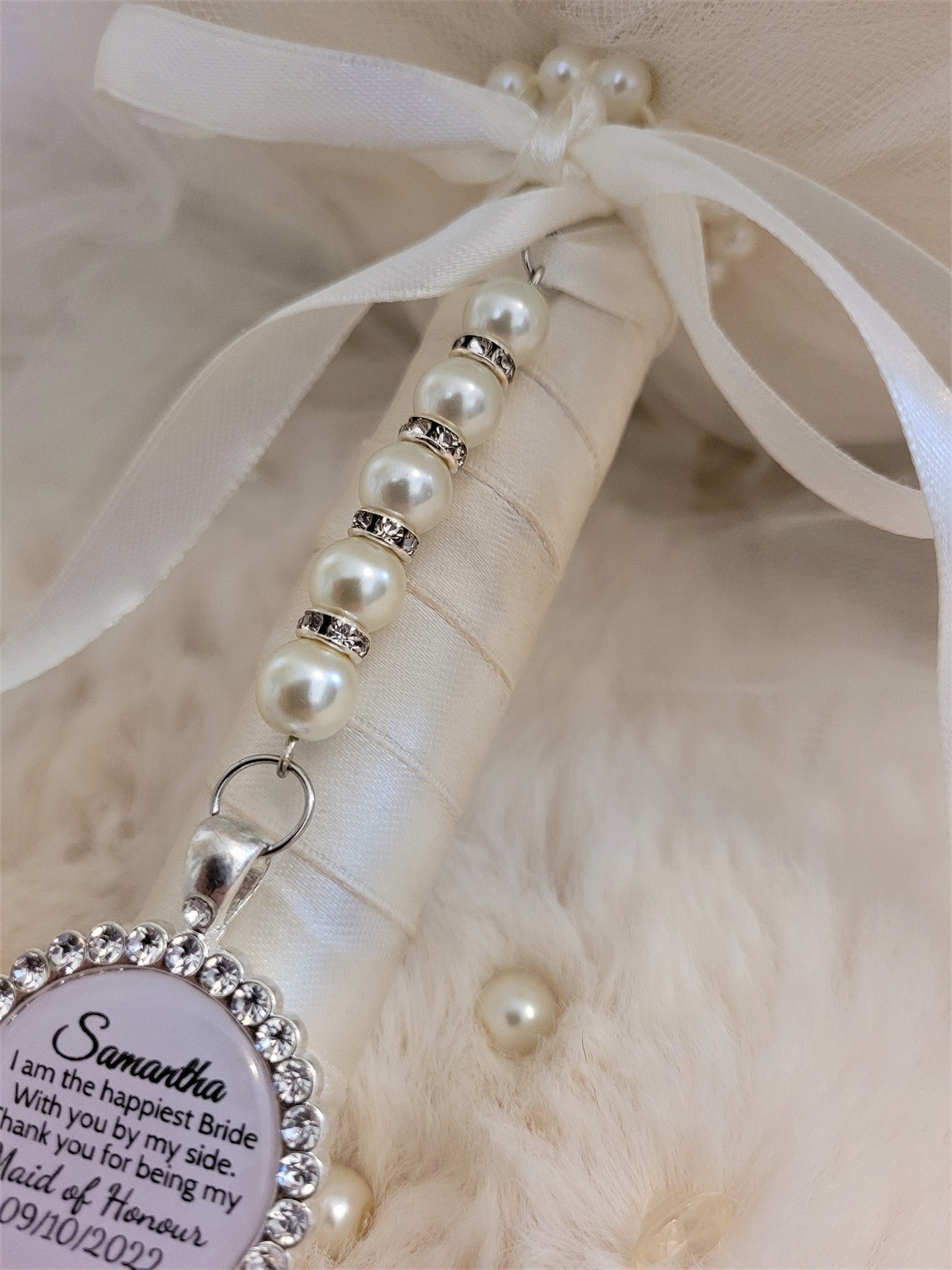 Bouquet Charm for Bridesmaids and Flower Girls, Pearl Wedding Pendant ...