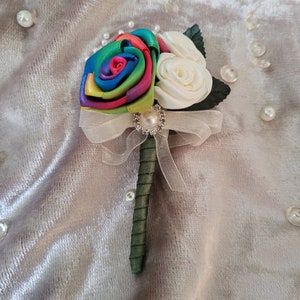 Rainbow Pride LGBTQ+ Buttonhole, Colourful Satin Wedding Boutonniere ...