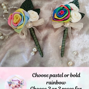 Rainbow Pride LGBTQ+ Buttonhole, Colourful Satin Wedding Boutonniere ...