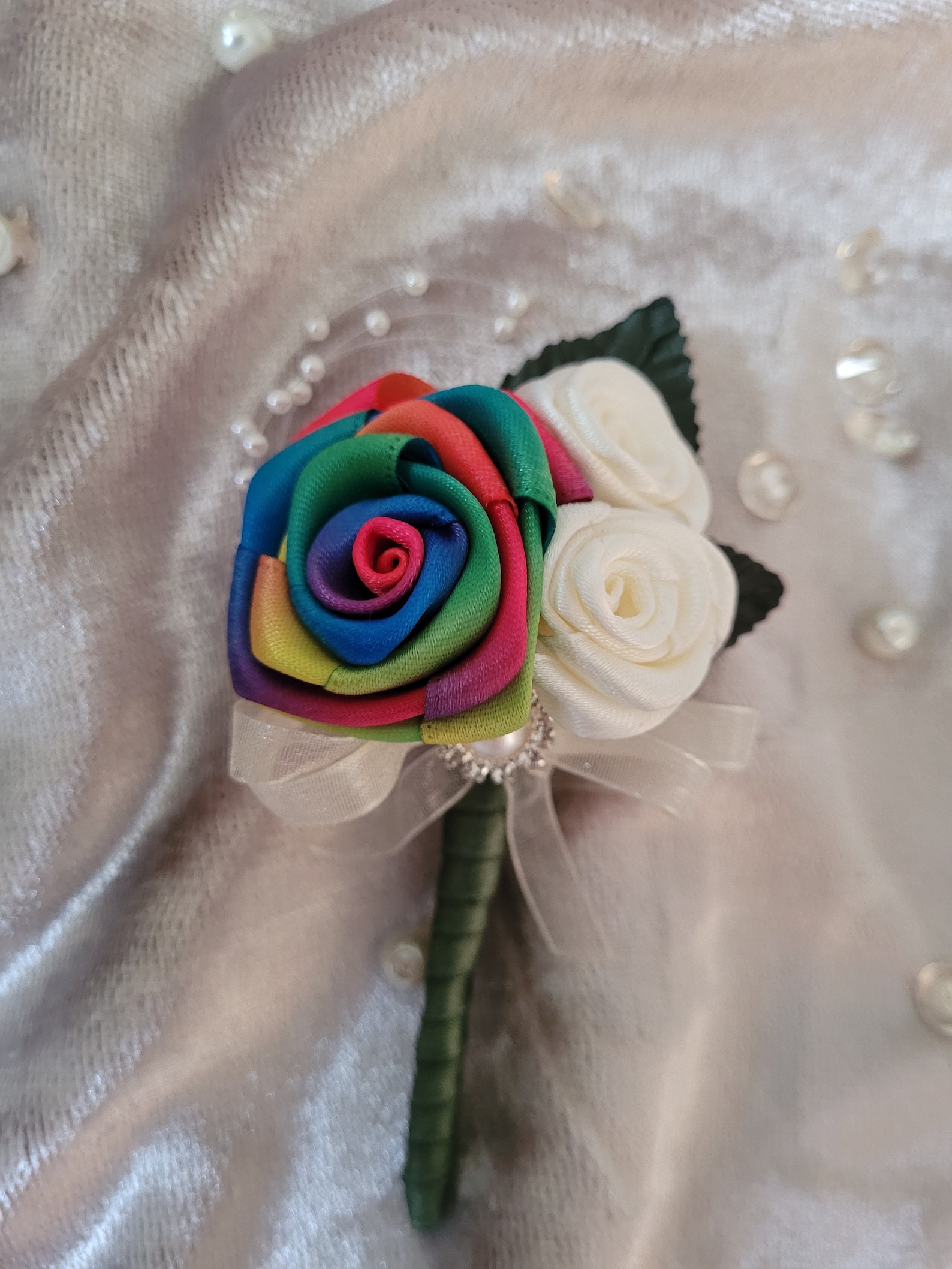 Rainbow Pride LGBTQ+ Buttonhole, Colourful Satin Wedding Boutonniere ...