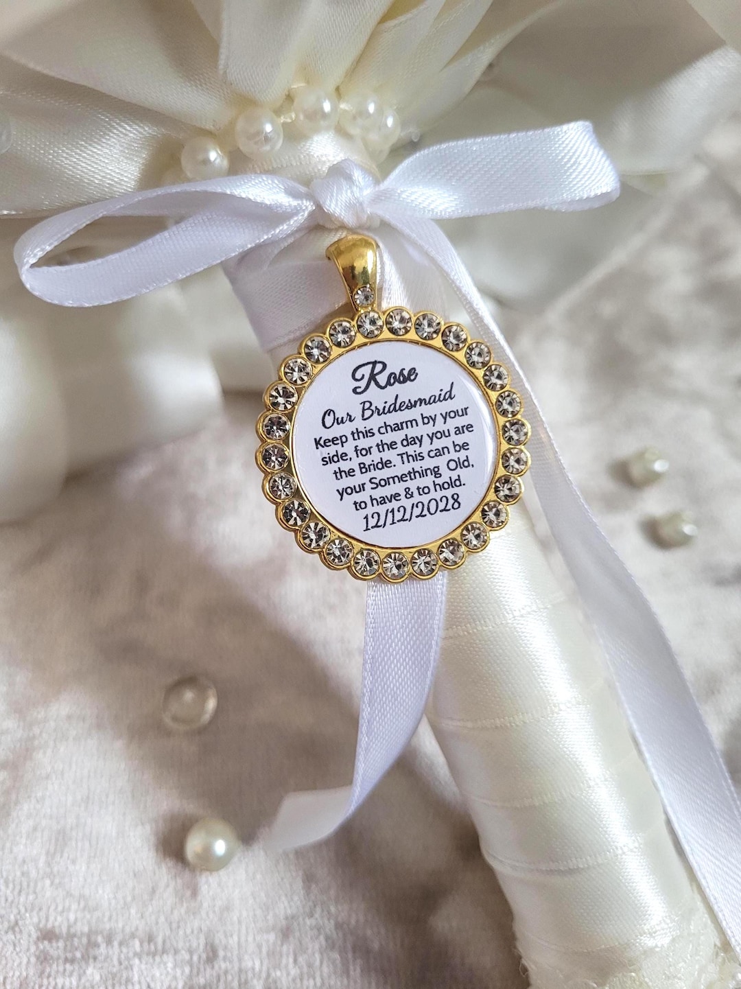 Bouquet Charm for Bridesmaids and Flower Girls, Gold Wedding Pendant ...
