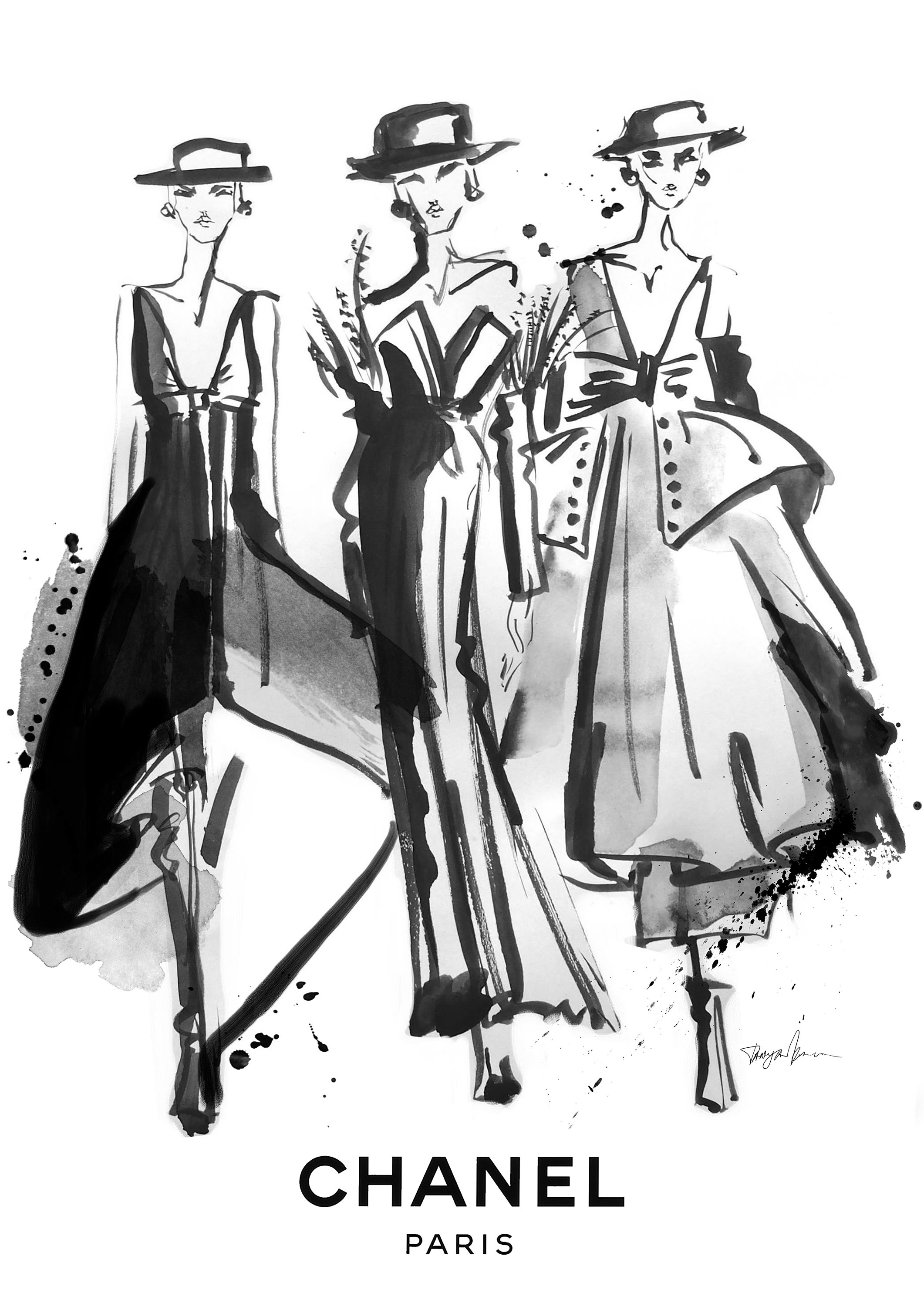 Chanel Fashion Illustration, Black and White, French Style, Coco Girl ...