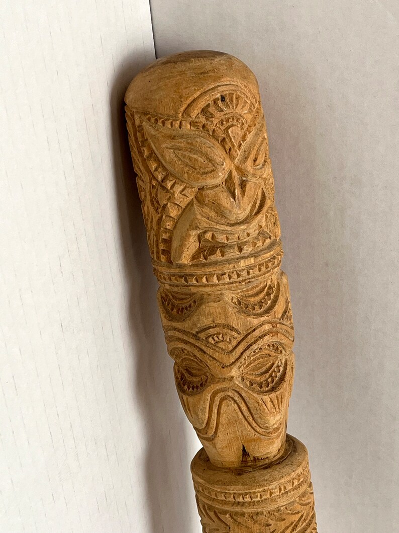 Vintage 17 1/4 Solid Hand Carved TIKI Totem Statue Night Stick Double ...