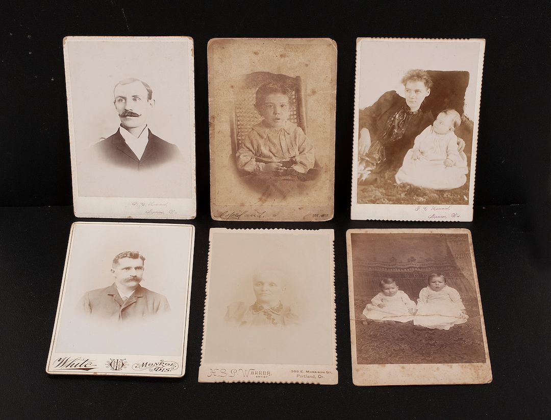 6 Antique Cabinet Cards 3 Adults, 2 Babys, 1 Adult + Baby,monroe WI ...
