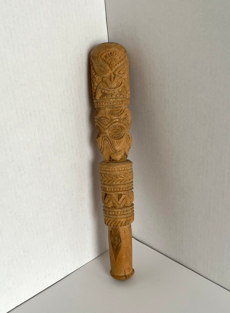Vintage 17 1/4 Solid Hand Carved TIKI Totem Statue Night Stick Double ...