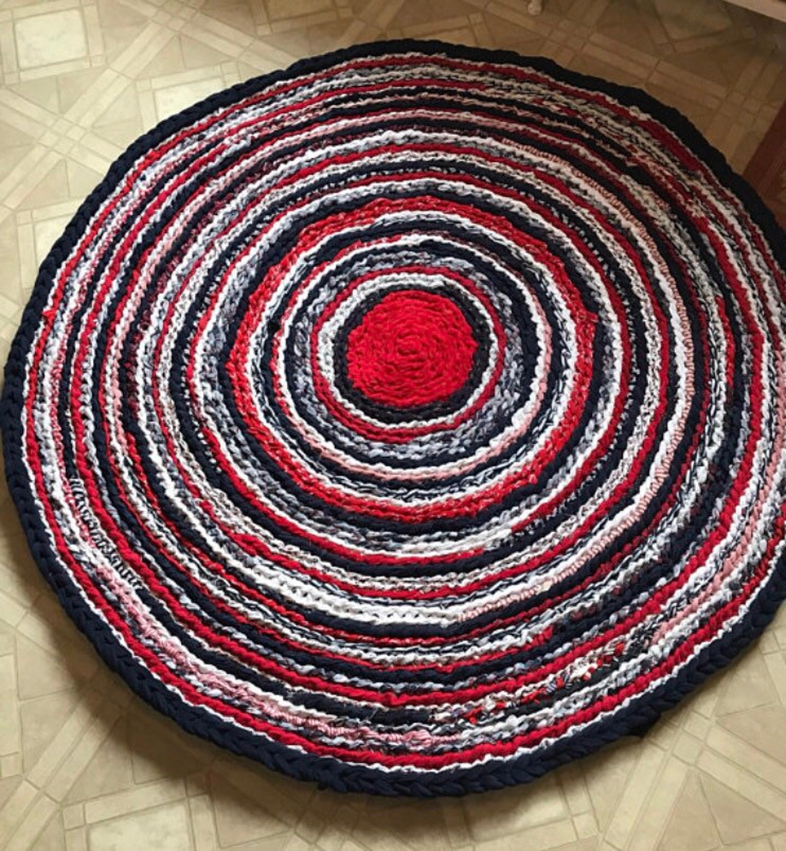 Nautical Red, White, and Blue Handmade Rag Rug - Etsy