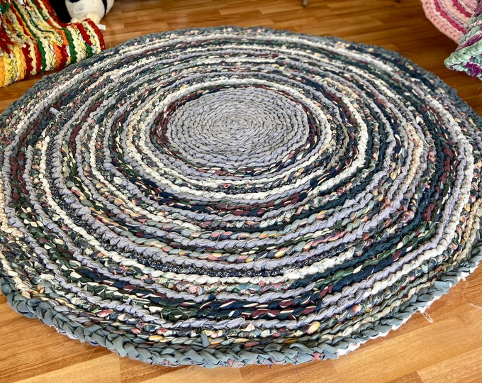 Rag Rug, Green Oval Handmade, Cotton Crocheted. 30 X 22 Cottage, Shabby ...