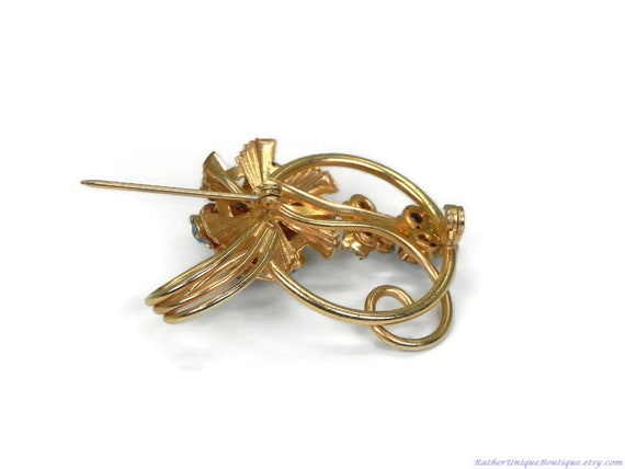 Vintage Flower Brooch Pin with Teal Blue and Clear Rh… - Gem