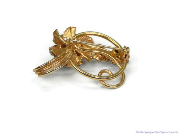 Vintage Flower Brooch Pin with Teal Blue and Clear Rh… - Gem