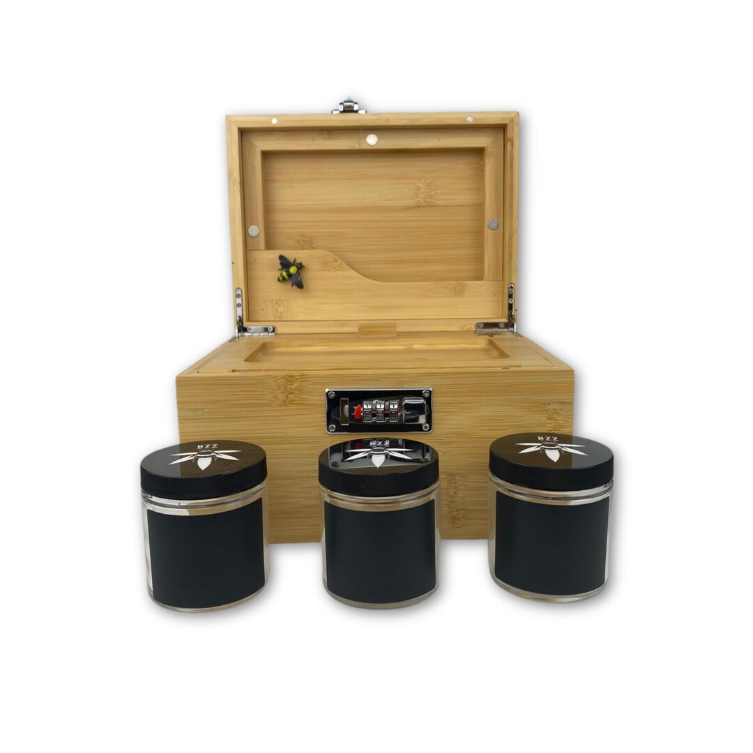 OG Bzz Box (stash Box) With Rolling Tray, 3 Stash Jars, Marker, 2 ...