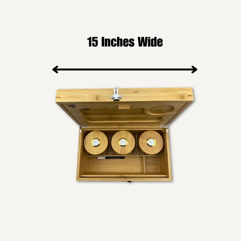 XL Bamboo Stash Box: Treasure Chest With Rolling Tray & Hygrometer Jars ...