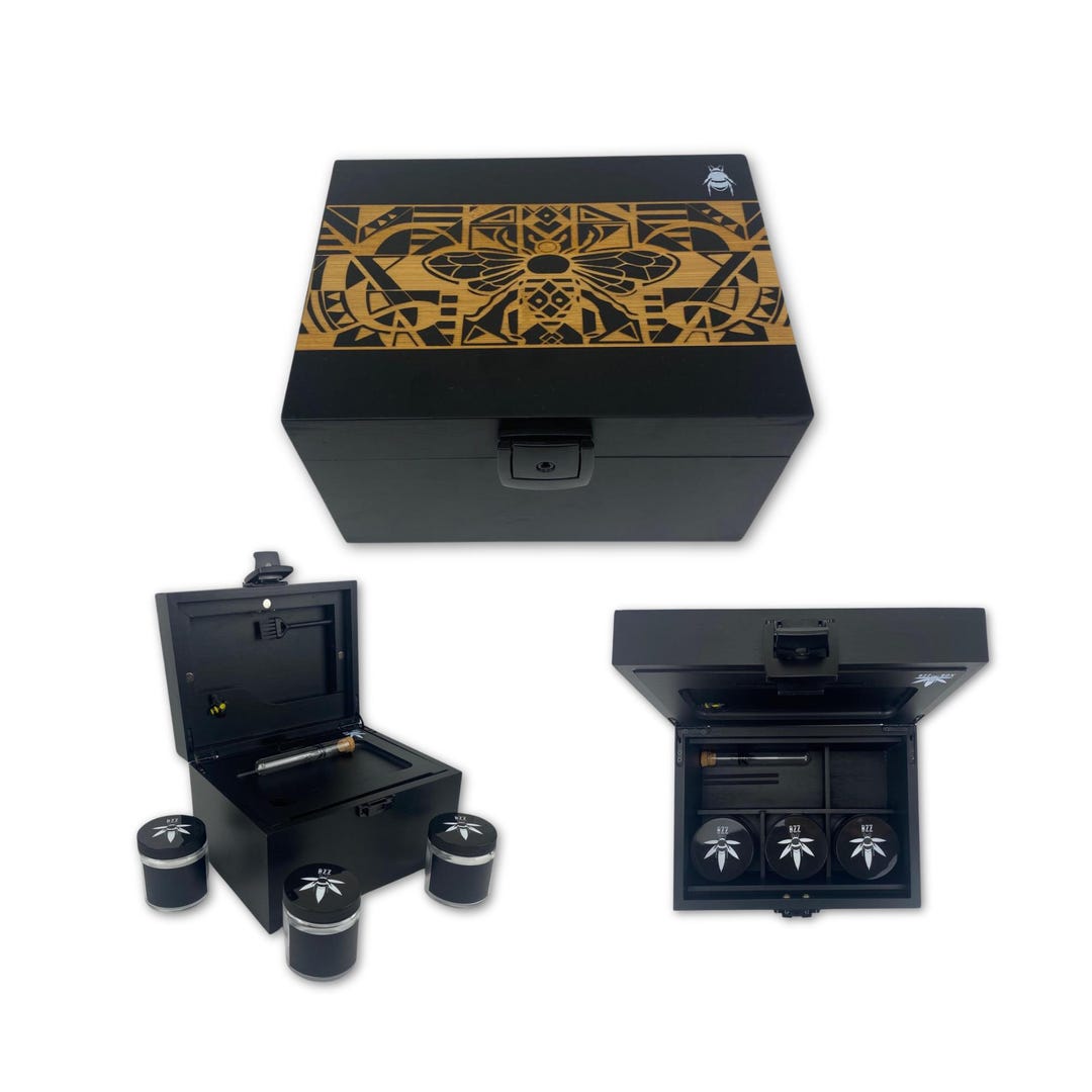Black Stash Box: Smell Proof Bamboo Lock Box With Rolling Tray - Bzz ...