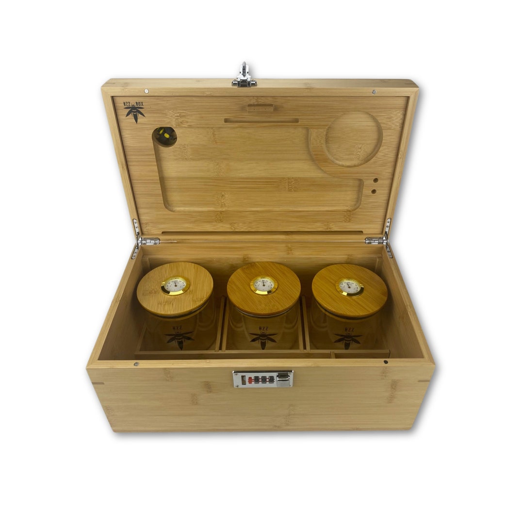 XL Bzz Box stash Box the Treasure Chest With Bamboo Rolling Tray, 3 ...