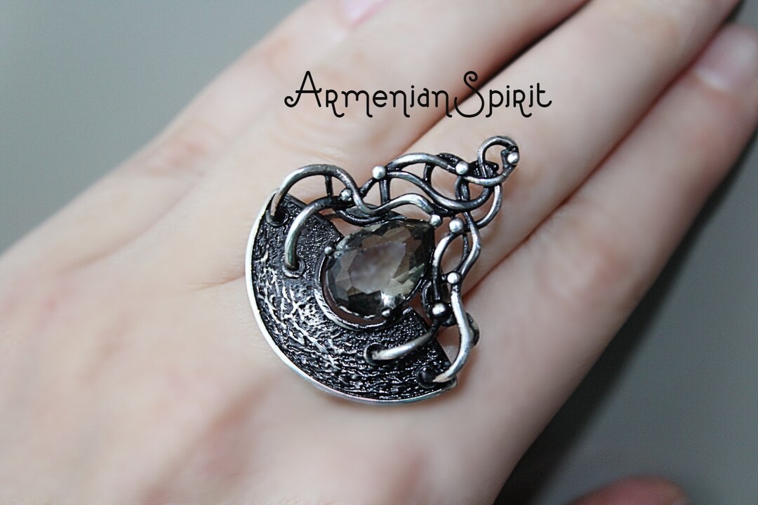 ARMENIAN Jewelry Silver Quartz Extra Big Rings Women Artisan Ring Black ...