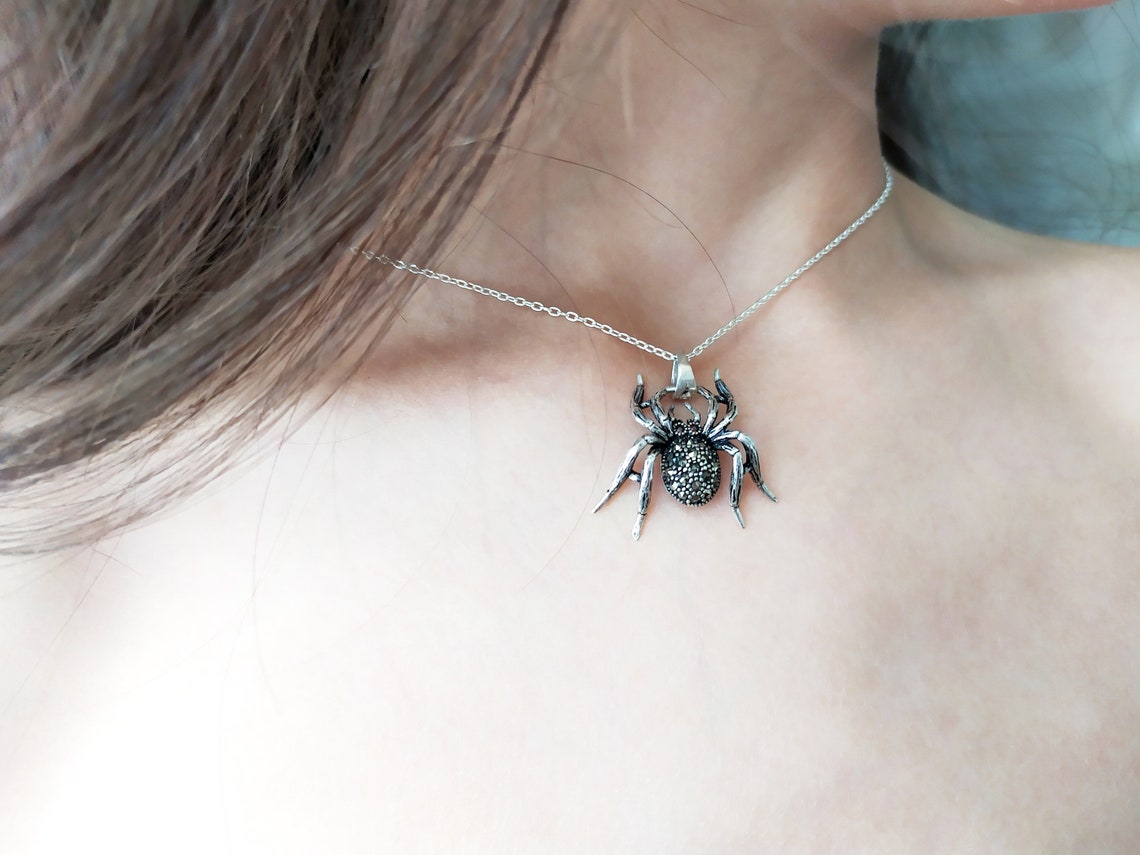 Goth Jewelry Spider Gothic Pendant Black Silver Marcasite | Etsy