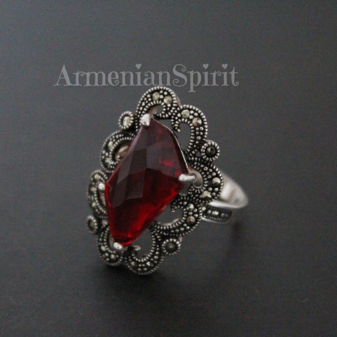 Armenian Jewelry Small Red RING Marcasite Victorian Style Rings ...