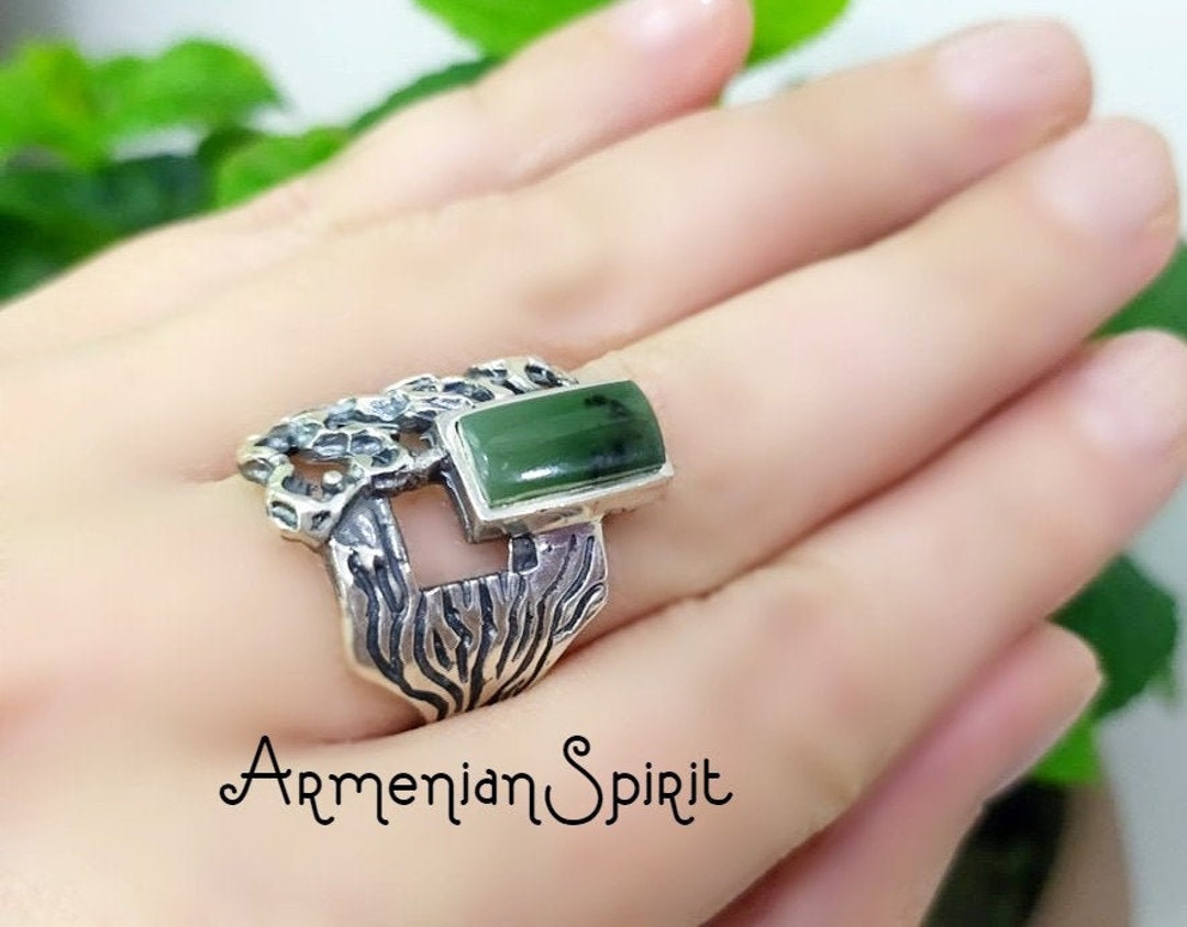 Unusual Rings Jade Jewelry Women Ring SILVER 925 Nephrite Green Vintage ...