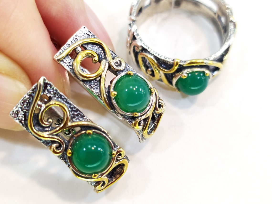 RING Sterling SILVER 925 Small ring with natural green jadeite | Etsy