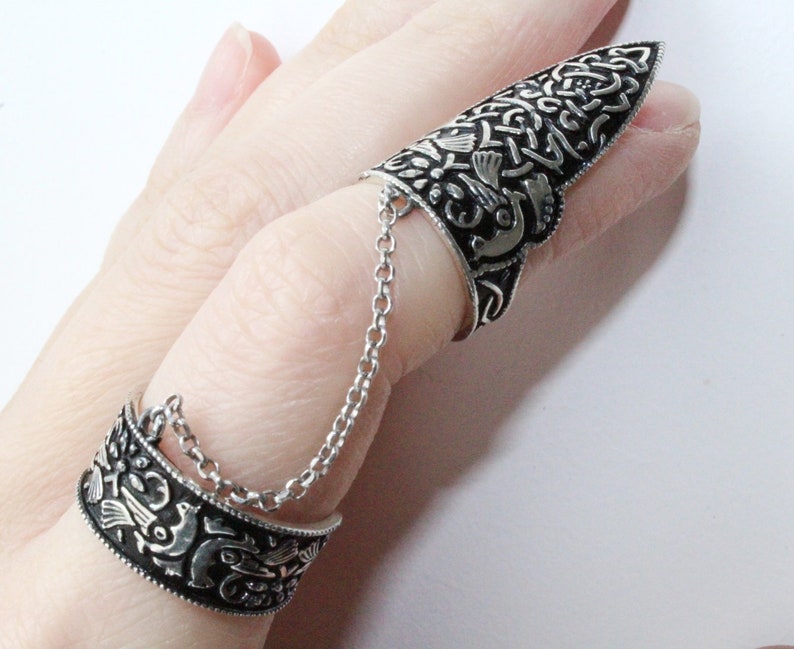Armenian Double Ring With Chain Finger Cover Pointed | Etsy
