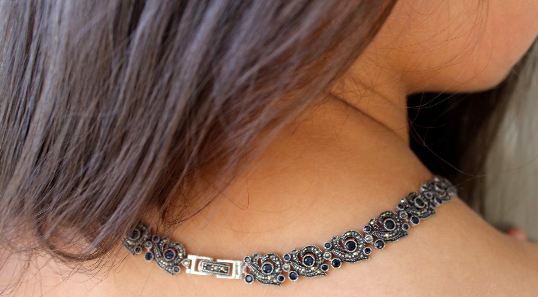 Necklace Sterling silver Luxury Navy Blue stones With matching | Etsy