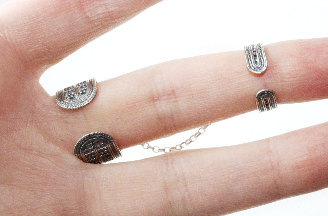 Armenian jewelry Double ring with chain Silver 925 full finger | Etsy