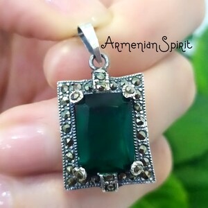 Marcasite Ring Emerald Green Topaz SILVER 925 Marcazyte Armenian ...