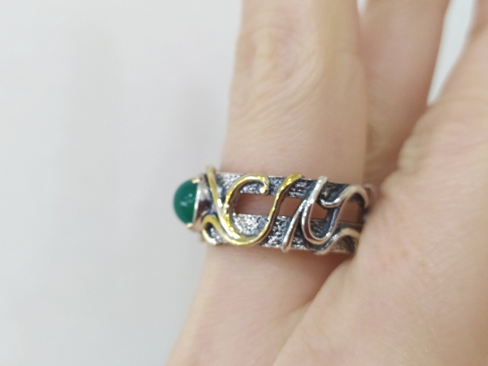 RING Sterling SILVER 925 Small ring with natural green jadeite | Etsy