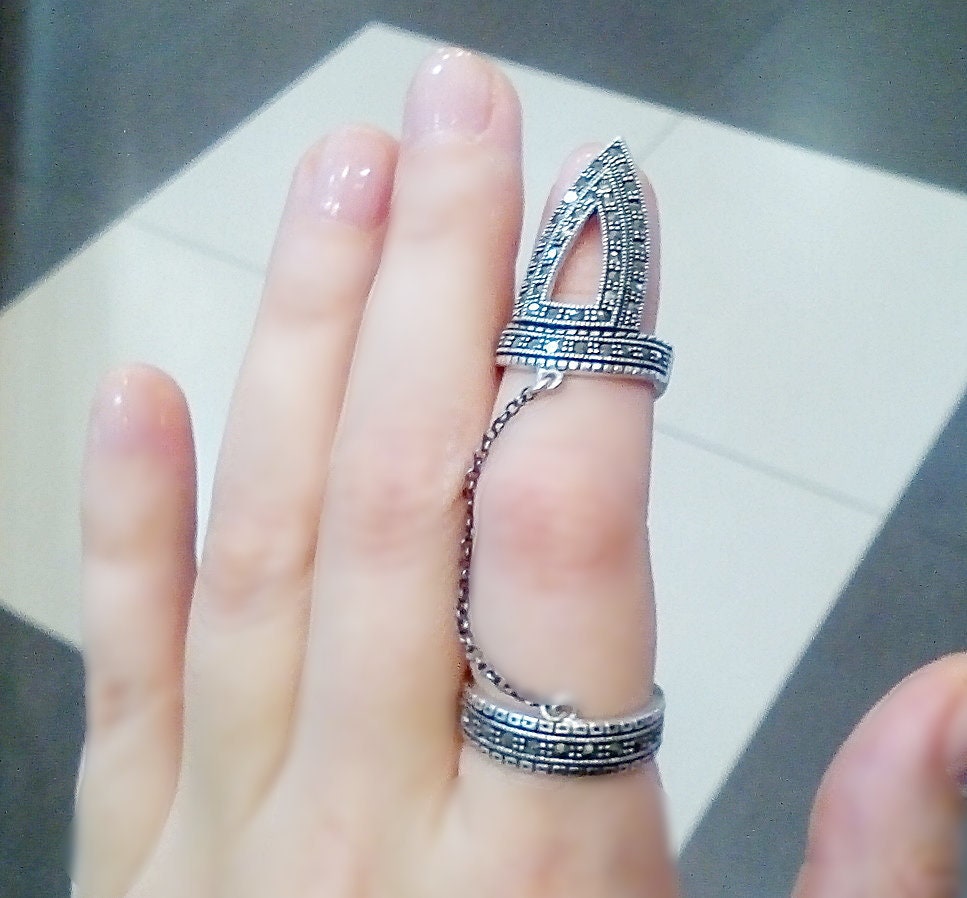 Full finger ring armor Double ring Sterling Shield ring | Etsy