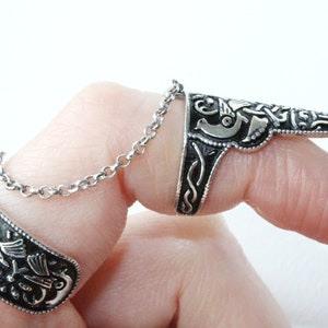 Armenian Double Ring With Chain Full Finger Traditional Taraz SILVER ...