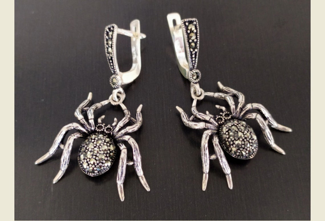 Goth Jewelry Spider Gothic Pendant Black Silver Marcasite | Etsy