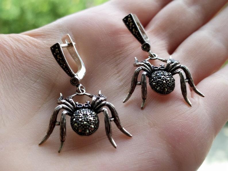 Goth Jewelry Spider Gothic Pendant Black Silver Marcasite - Etsy