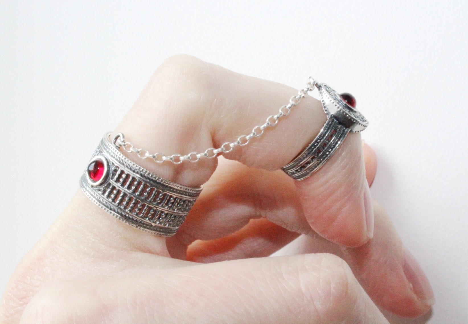 Armenian jewelry Double ring with chain Silver 925 full finger | Etsy