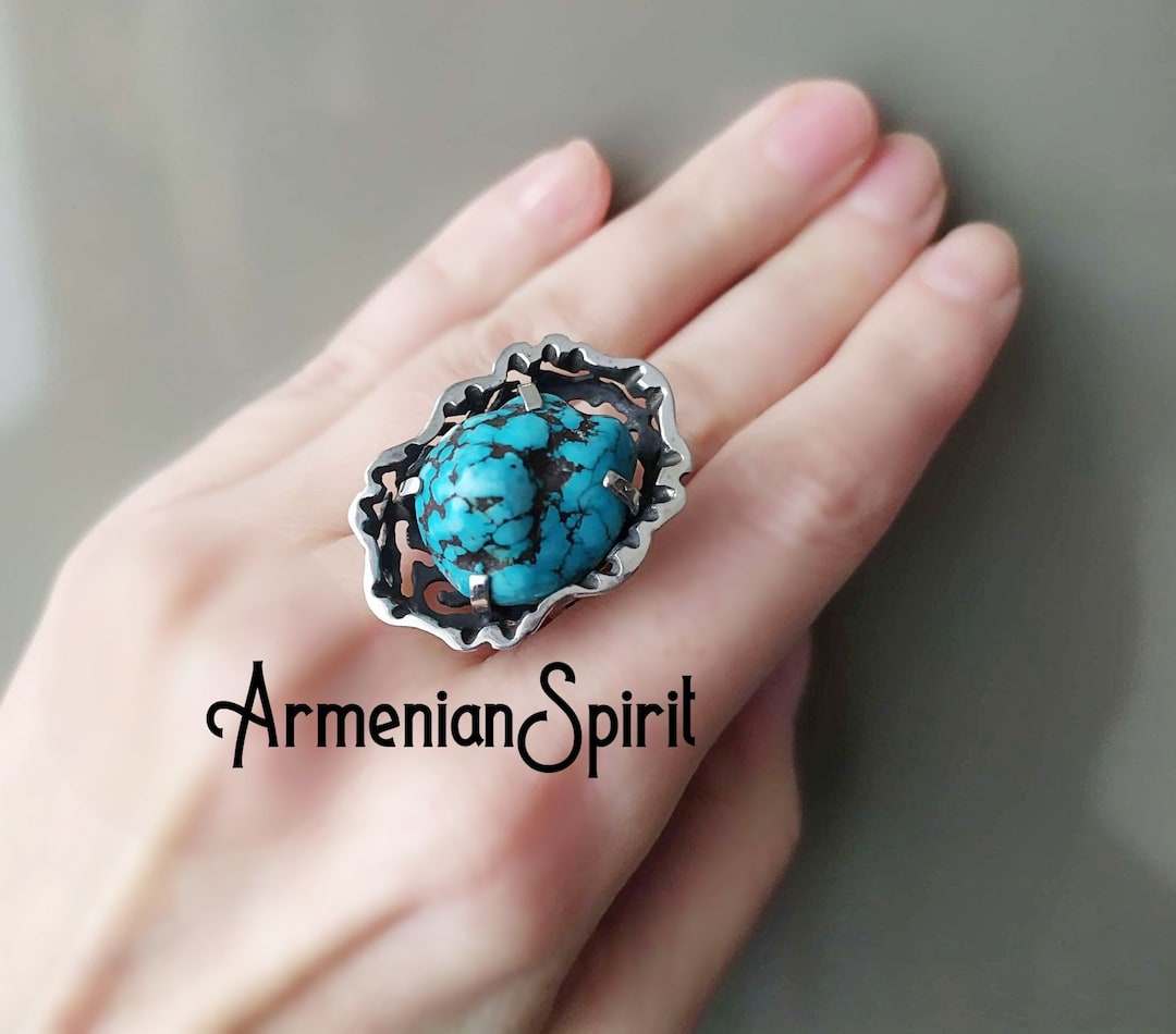 Armenian Jewelry Natural Turquoise Silver Ring STERLING SILVER 925 ...
