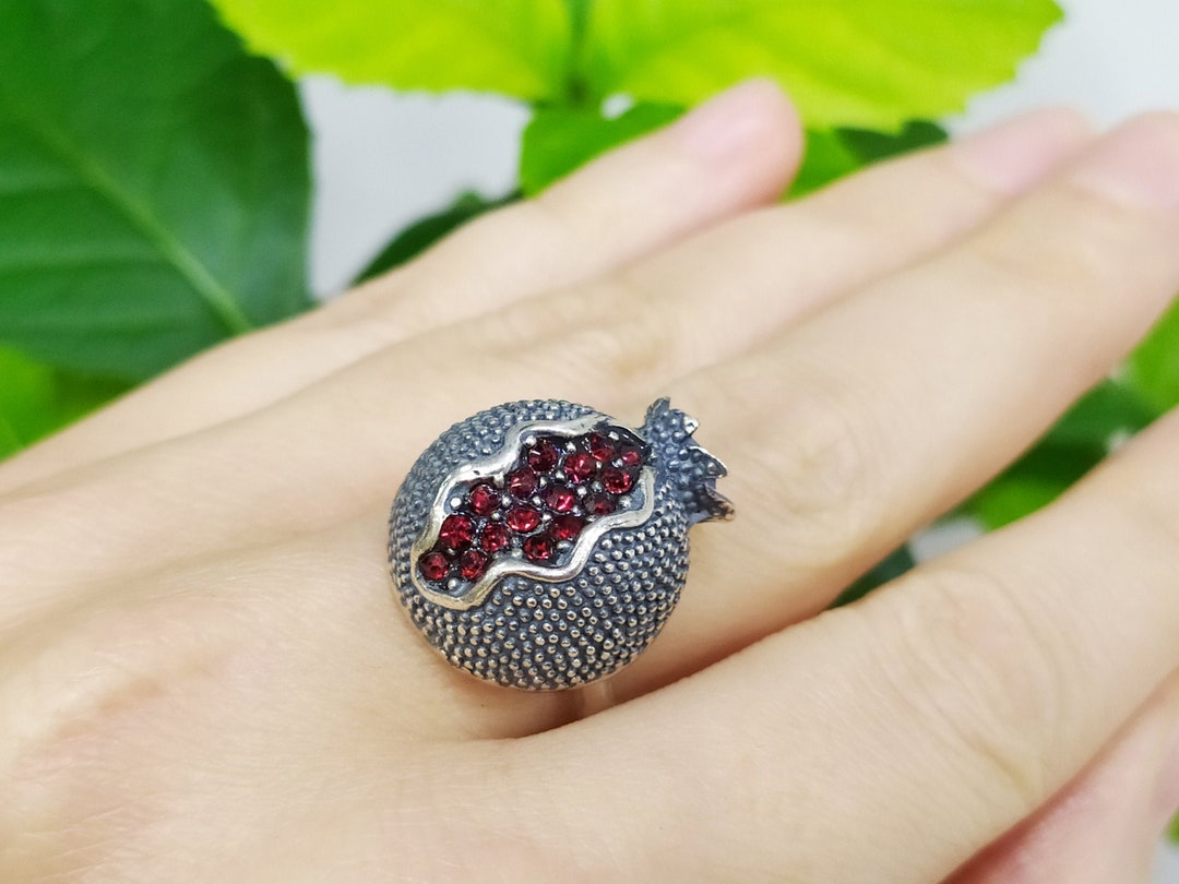 Silver Ring Pomegranate Persephone Jewelry Sterling 925 With Red Zircon ...