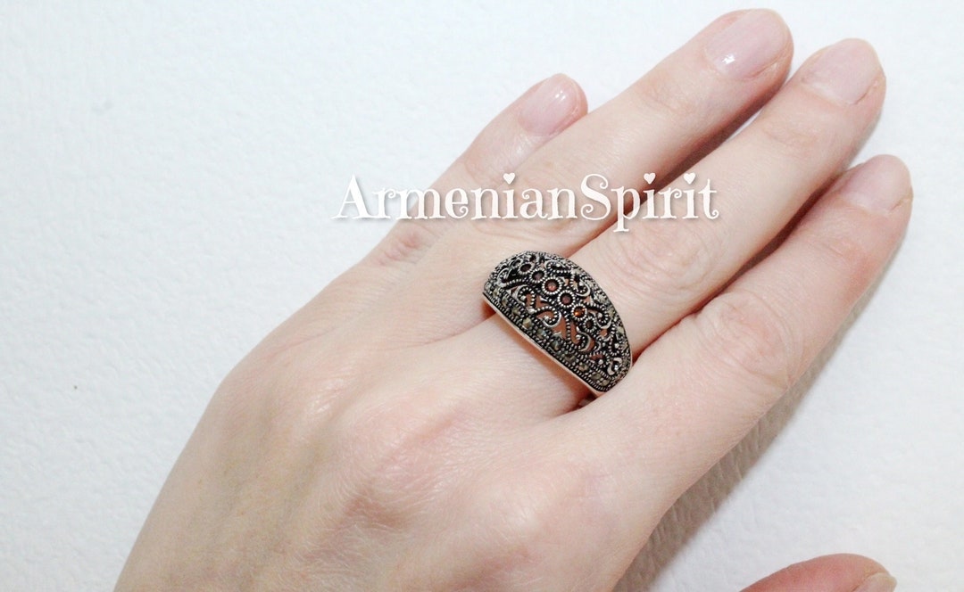 Armenian Jewelry Silver Rings 925 Marcasite Proposal Ring Engagement ...