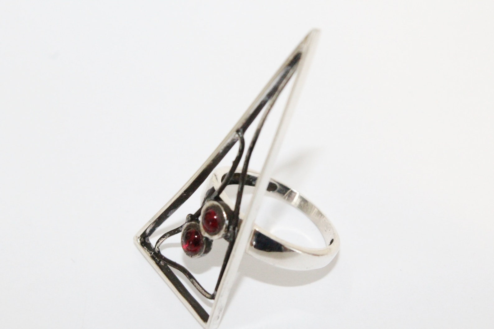 Silver Ring With Red Stones Modern Jewelry Avant Garde - Etsy