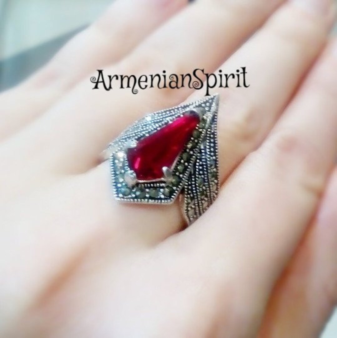 Red Stone Ring Marcasite Luxury Rings Marcazite Jewellery Armenian ...
