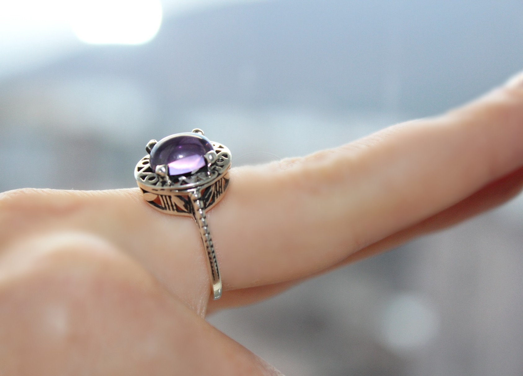 Delicate ring Silver 925 Small rings Light weight Purple | Etsy