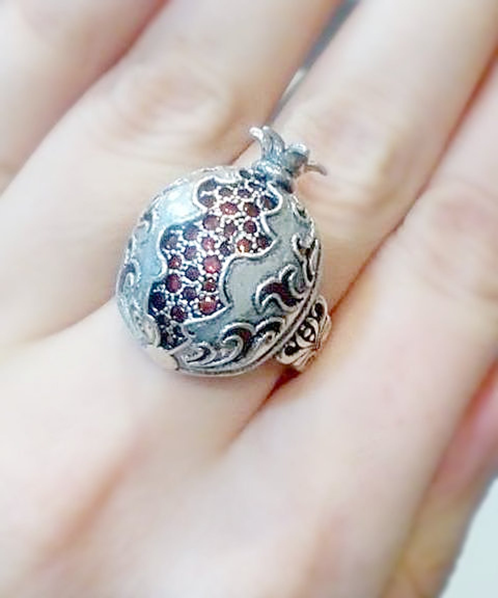 Persephone Ring Garnet Stones SILVER Pomegranate Armenian | Etsy