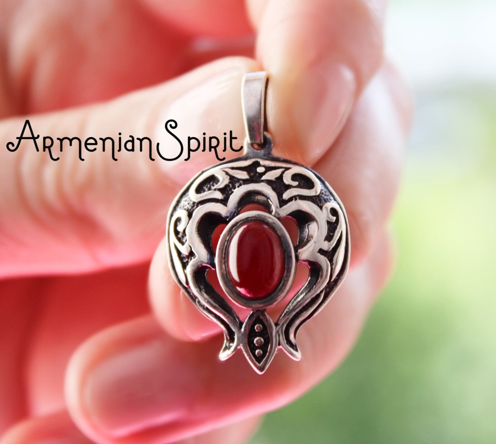 Persephone necklace Garnet Pendant long Pomegranate red | Etsy
