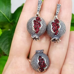 Silver Ring Pomegranate Persephone Jewelry Sterling 925 With Red Zircon ...