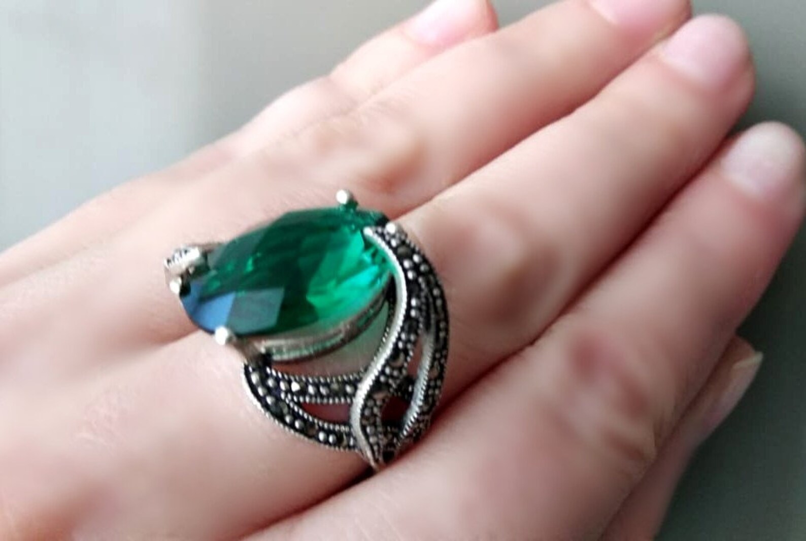 Emerald Green Jewelry SET SILVER 925 Earrings and Ring - Etsy