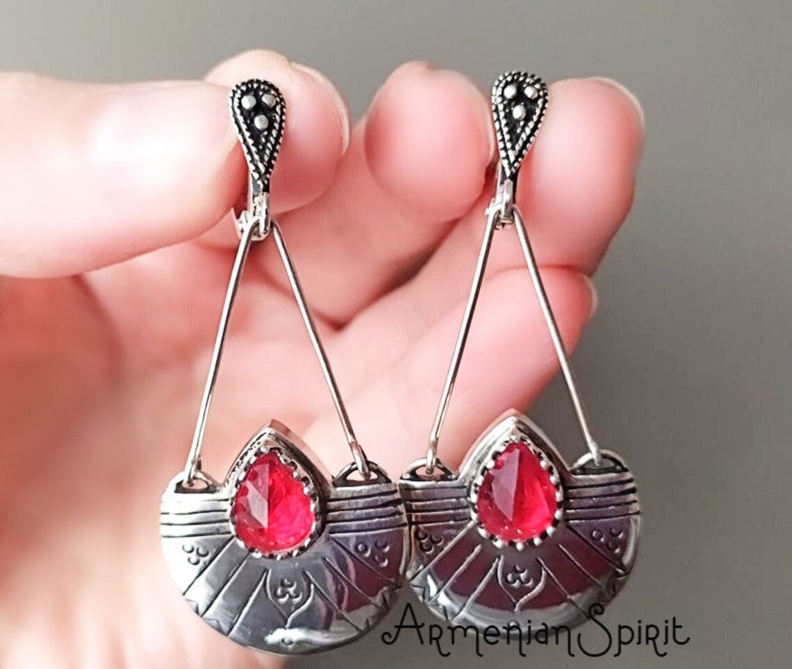 Ring Half Circle SILVER 925 Rings Women Red Stone Semi Circle | Etsy