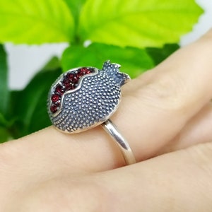 Silver Ring Pomegranate Persephone Jewelry Sterling 925 With Red Zircon ...