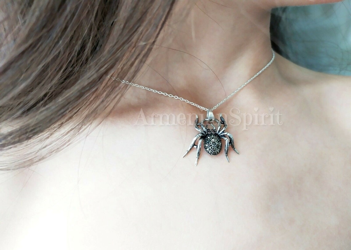 Goth Jewelry Spider Gothic Pendant Black Silver Marcasite - Etsy