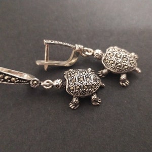 Tortoise PENDANT Silver 925 Charm Turtle Jewelry Marcasite Tortoises ...