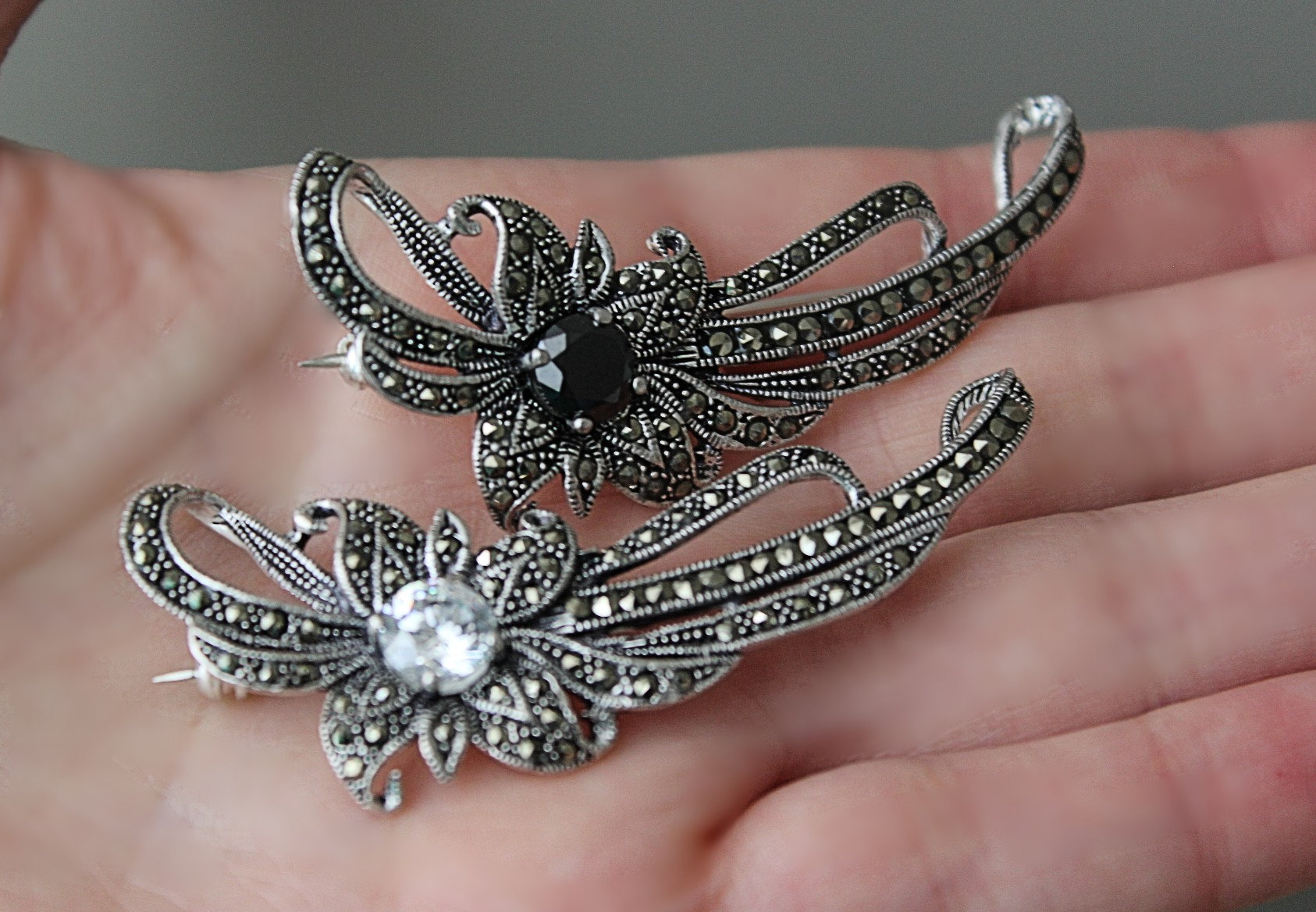 Vintage Broche Silver 925 Marcasite Broach Crystal Flower - Etsy