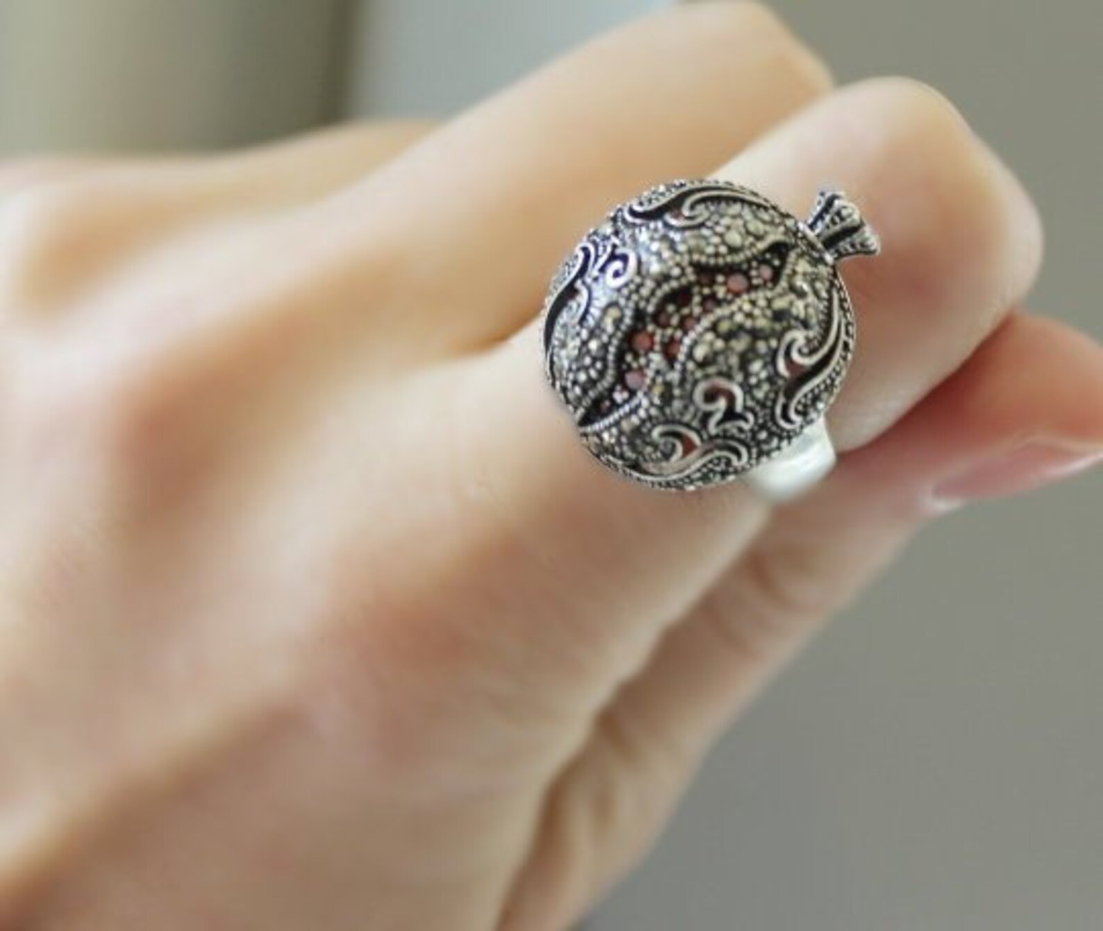 Garnet Ring Persephone Pomegranate Ring Marcasite Faceted - Etsy