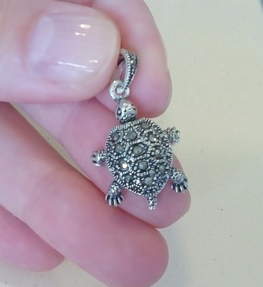 Tortoise PENDANT Silver 925 charm Turtle jewelry marcasite | Etsy