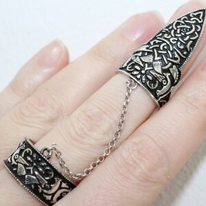 Armenian Double Ring With Chain Full Finger Traditional Taraz SILVER ...
